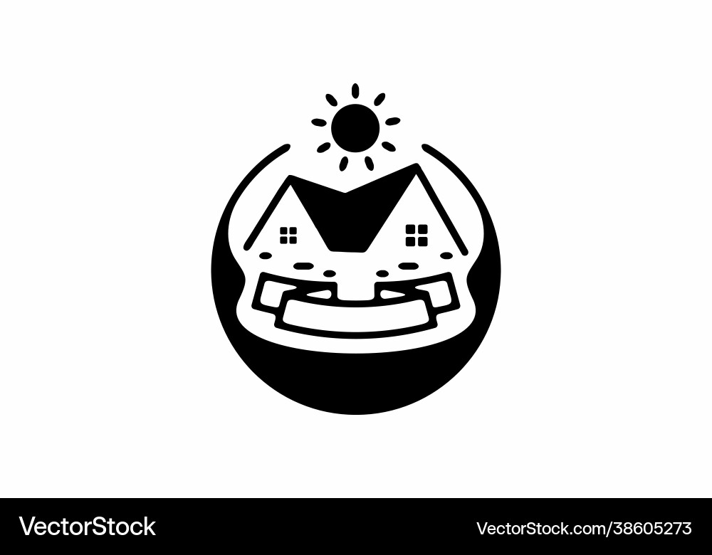 House in circle line art Royalty Free Vector Image