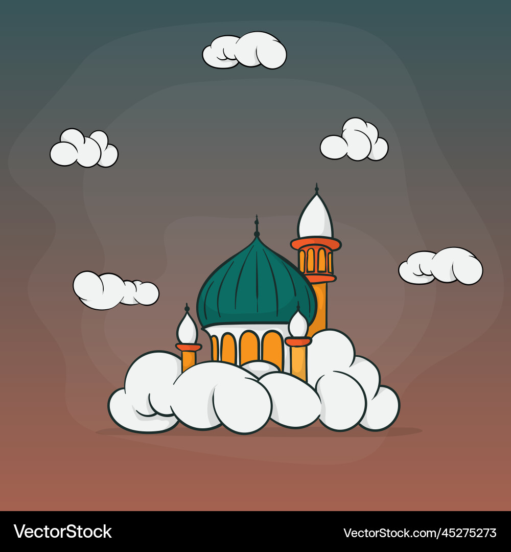 Mosque with cloud in cartoon design for ramadan Vector Image