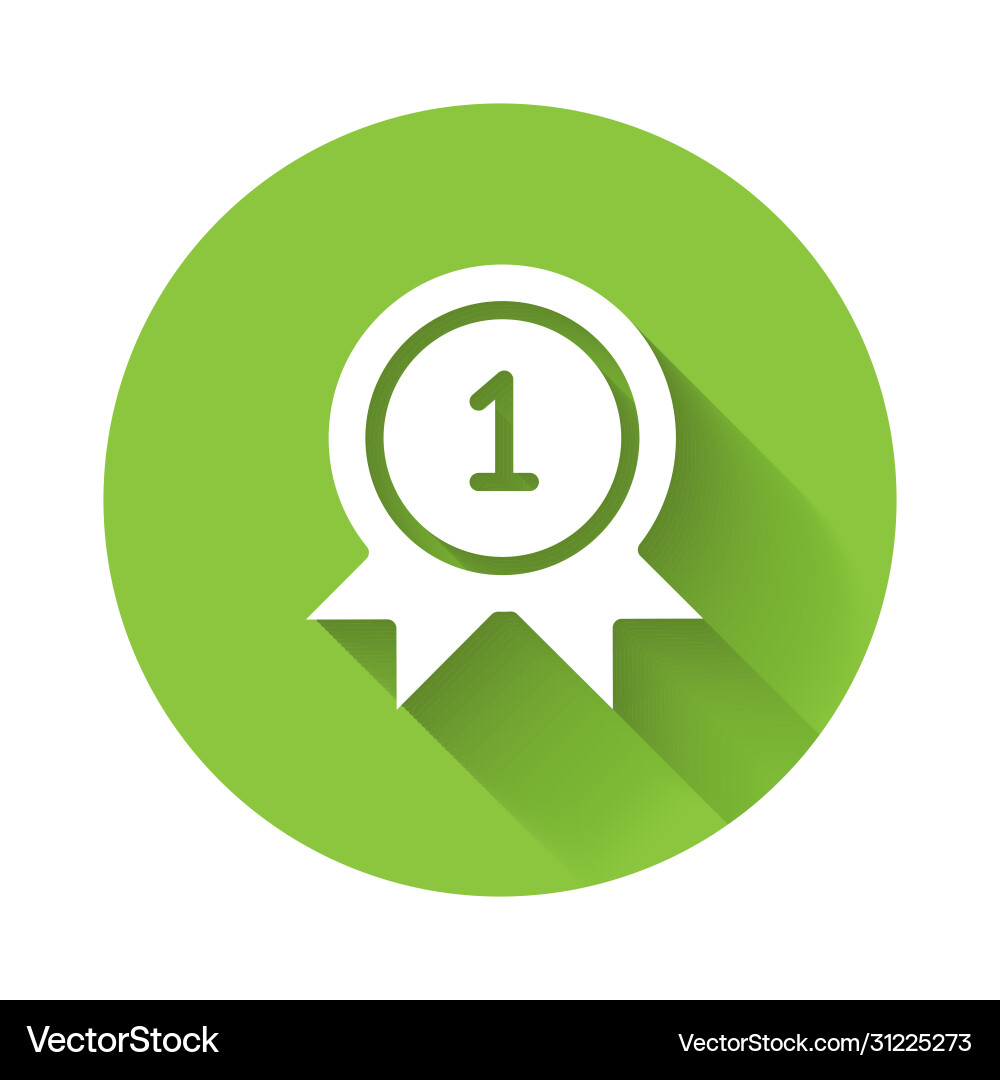 White medal icon isolated with long shadow winner Vector Image