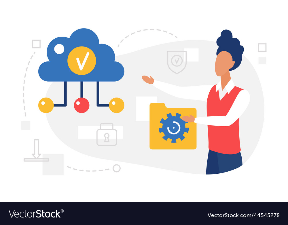 Cloud Computing Web Service User Holding Data Vector Image