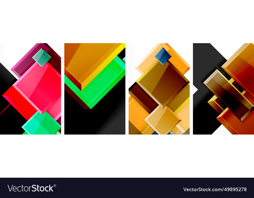 Color glass glossy square composition poster set Vector Image