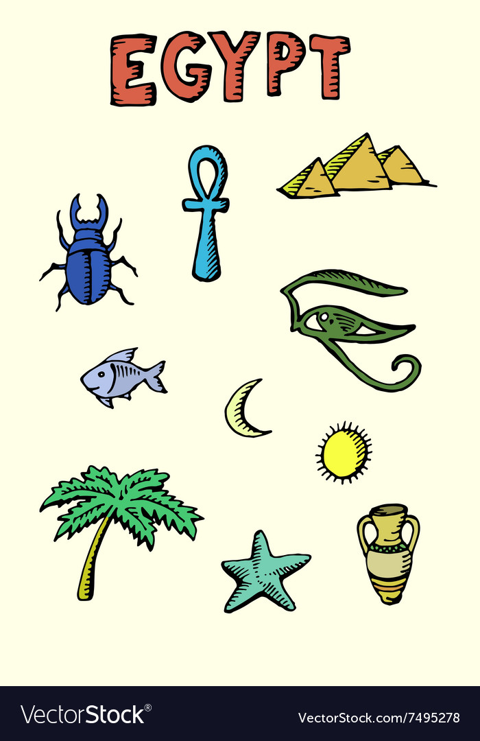 Colored egypt icons set Royalty Free Vector Image