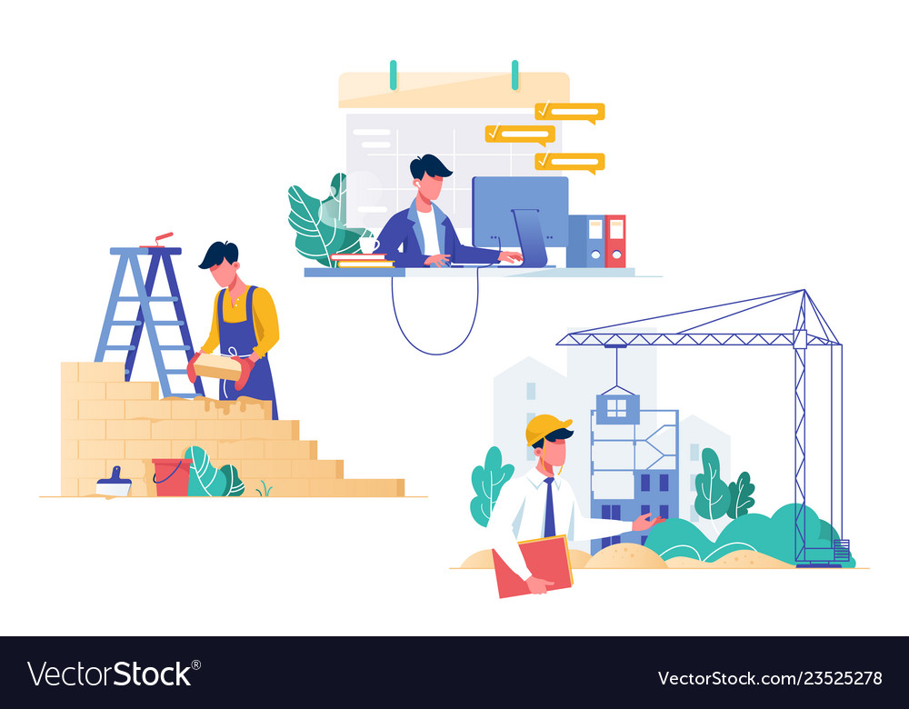 Flat set with programmer builder and architect Vector Image