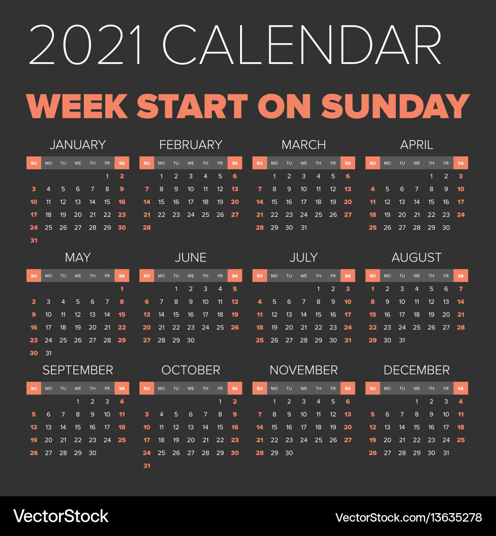 Simple 2021 year calendar Royalty Free Vector Image