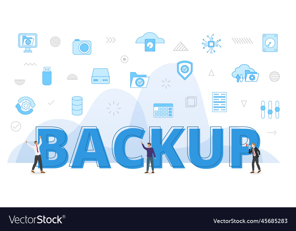 Backup concept with big words and people Vector Image