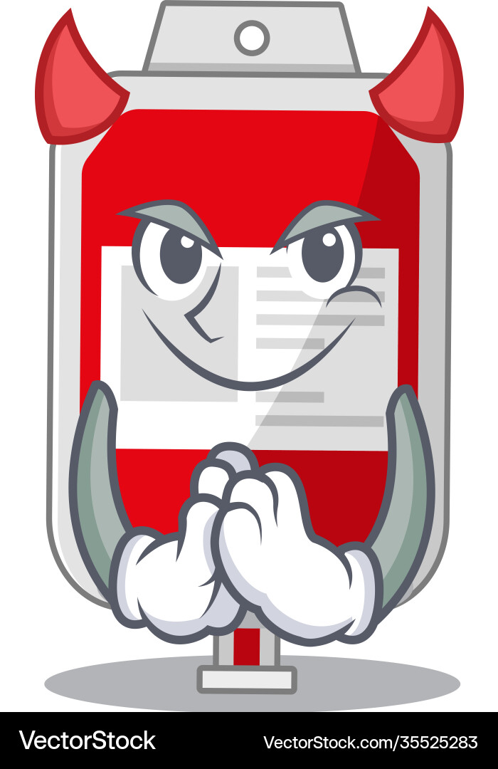 Blood plastic bag clothed as devil cartoon Vector Image