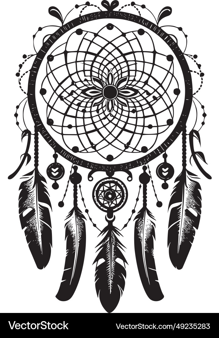 Dream catcher - black and white isolated icon Vector Image