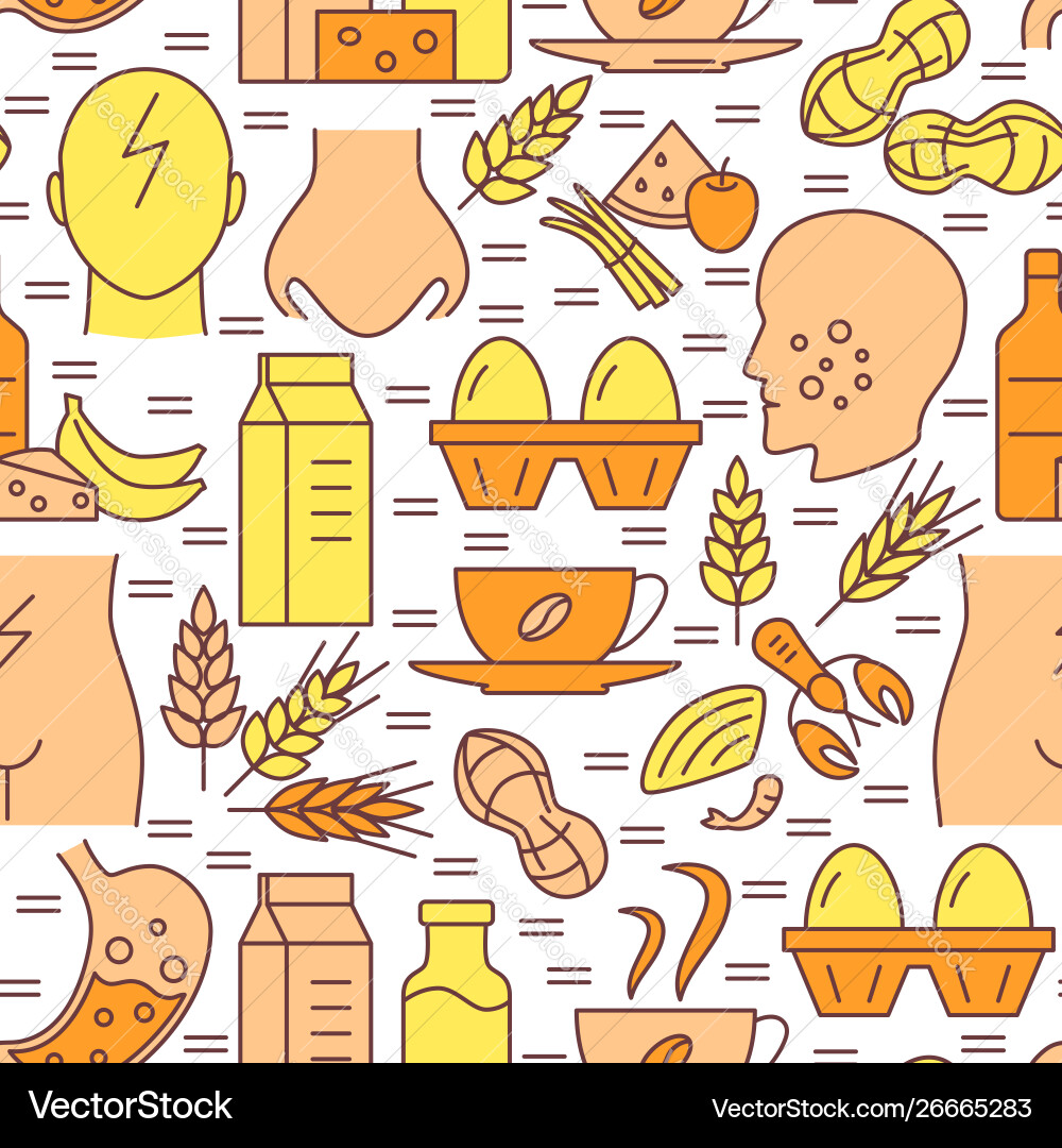 Food allergy seamless pattern in colored line Vector Image