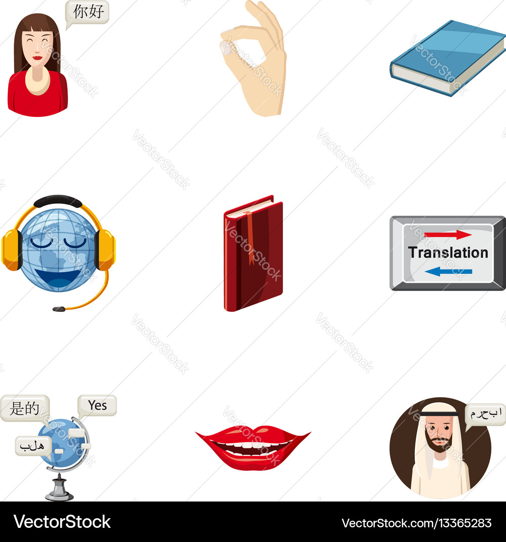 Foreign language icons set cartoon style Vector Image