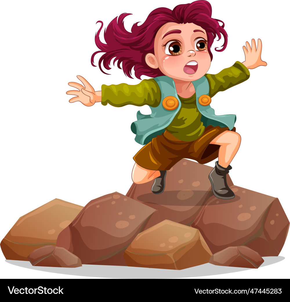 Girl standing on the rock Royalty Free Vector Image