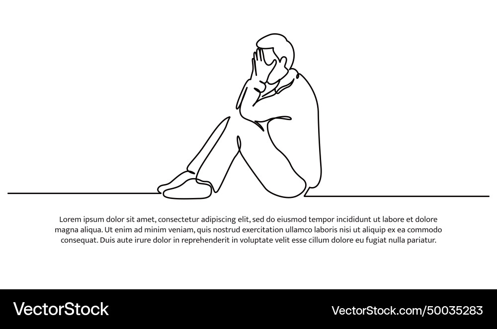 Simple continuous line design of a depressed man Vector Image