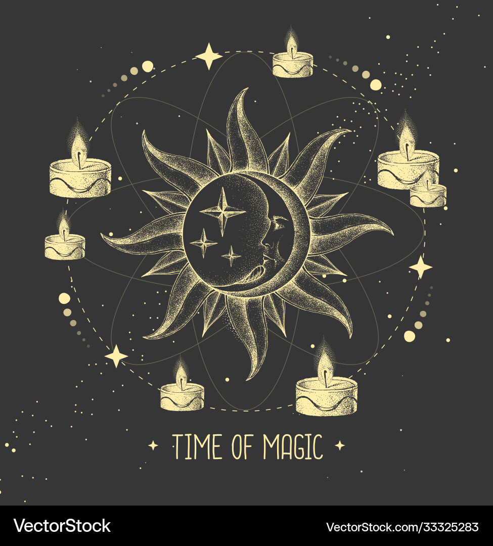 Witchcraft card with astrology sun and moon Vector Image
