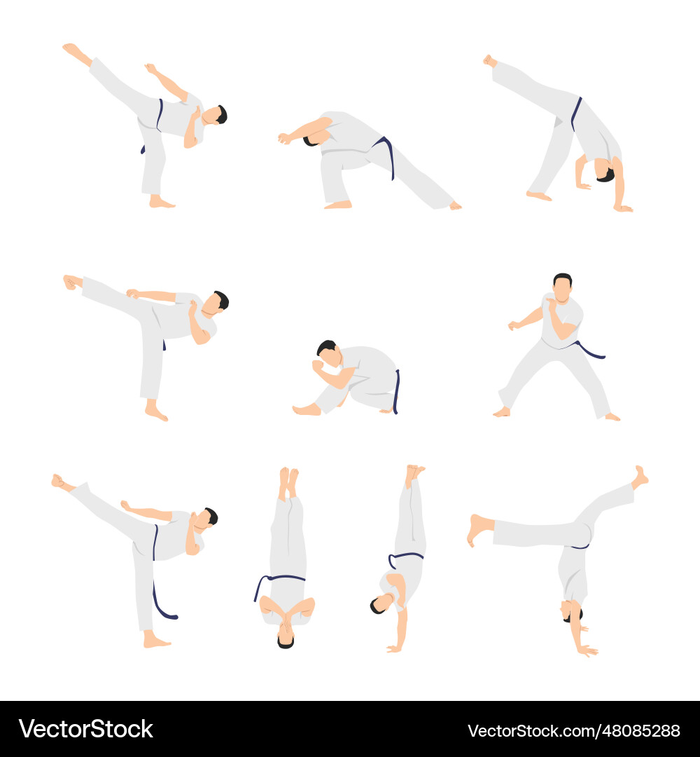 Isolated silhouettes capoeira fighting set for Vector Image