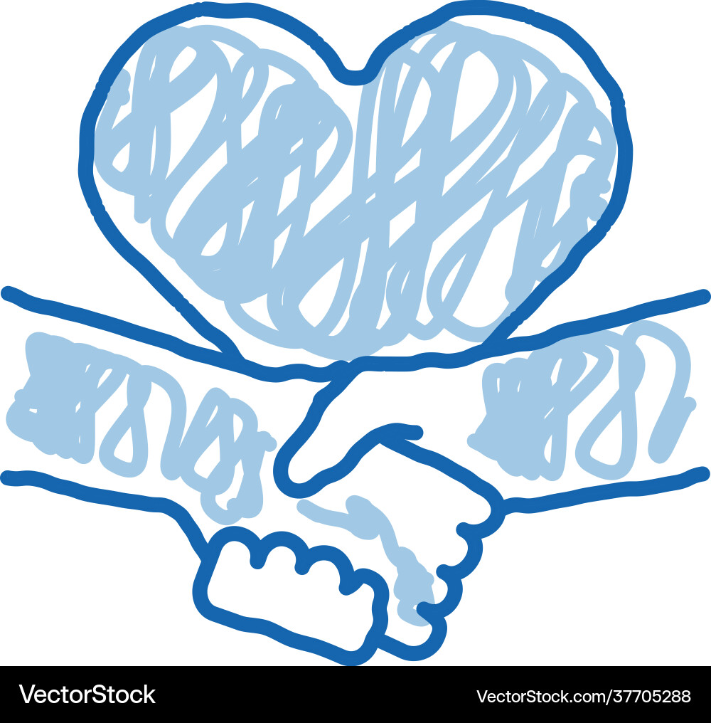 Multiracial handshake heart doodle icon hand drawn