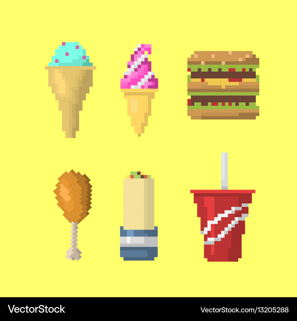 Pixel art food icons Royalty Free Vector Image