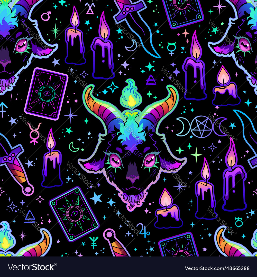 Seamless pattern cartoon devil head and magic Vector Image