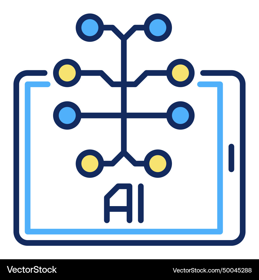 Tablet screen with ai brain artificial Royalty Free Vector