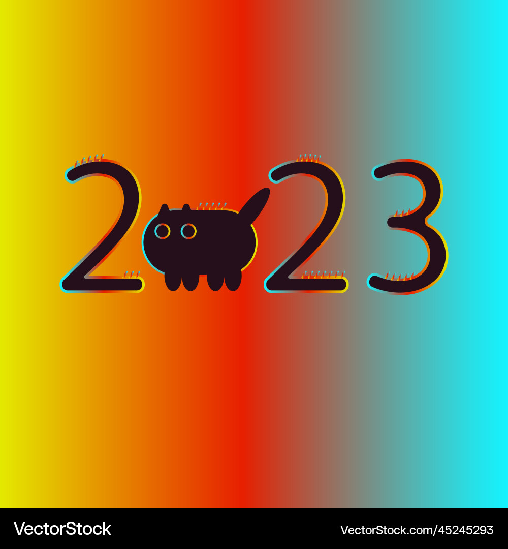 2023 year black cat cartoon Royalty Free Vector Image