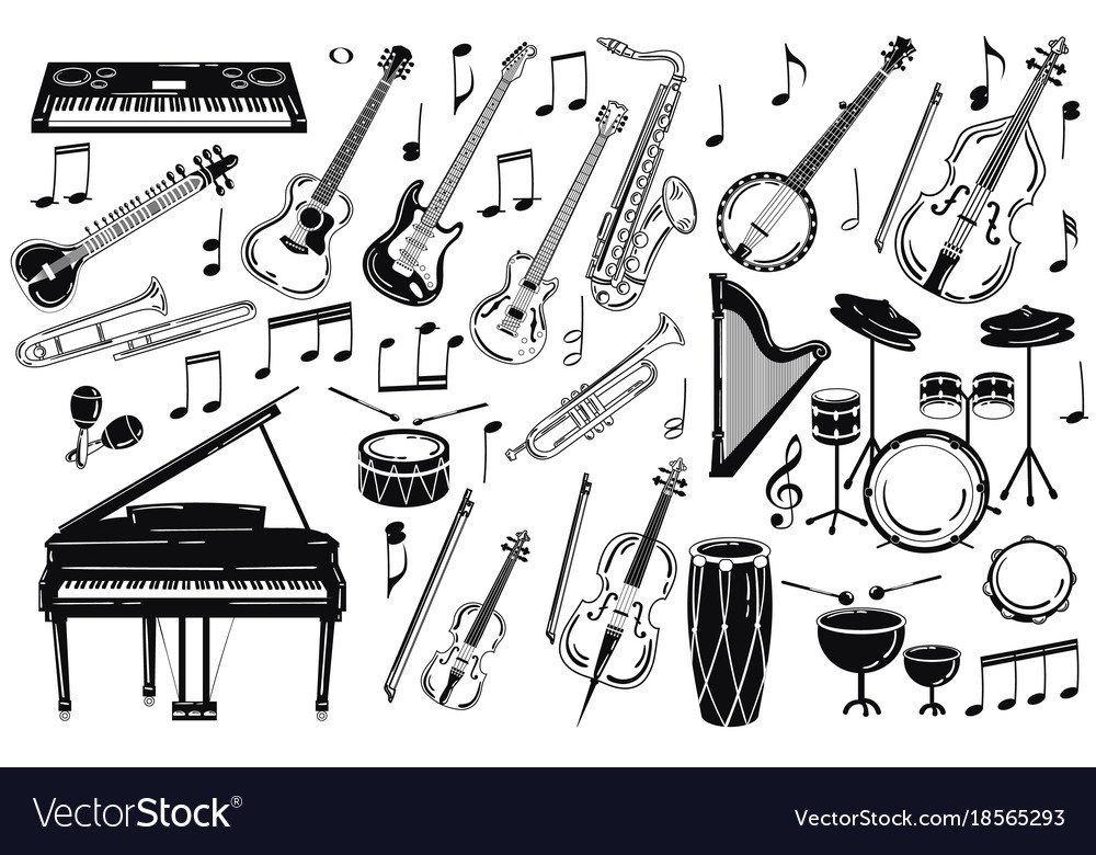 A set of musical instruments collection Royalty Free Vector