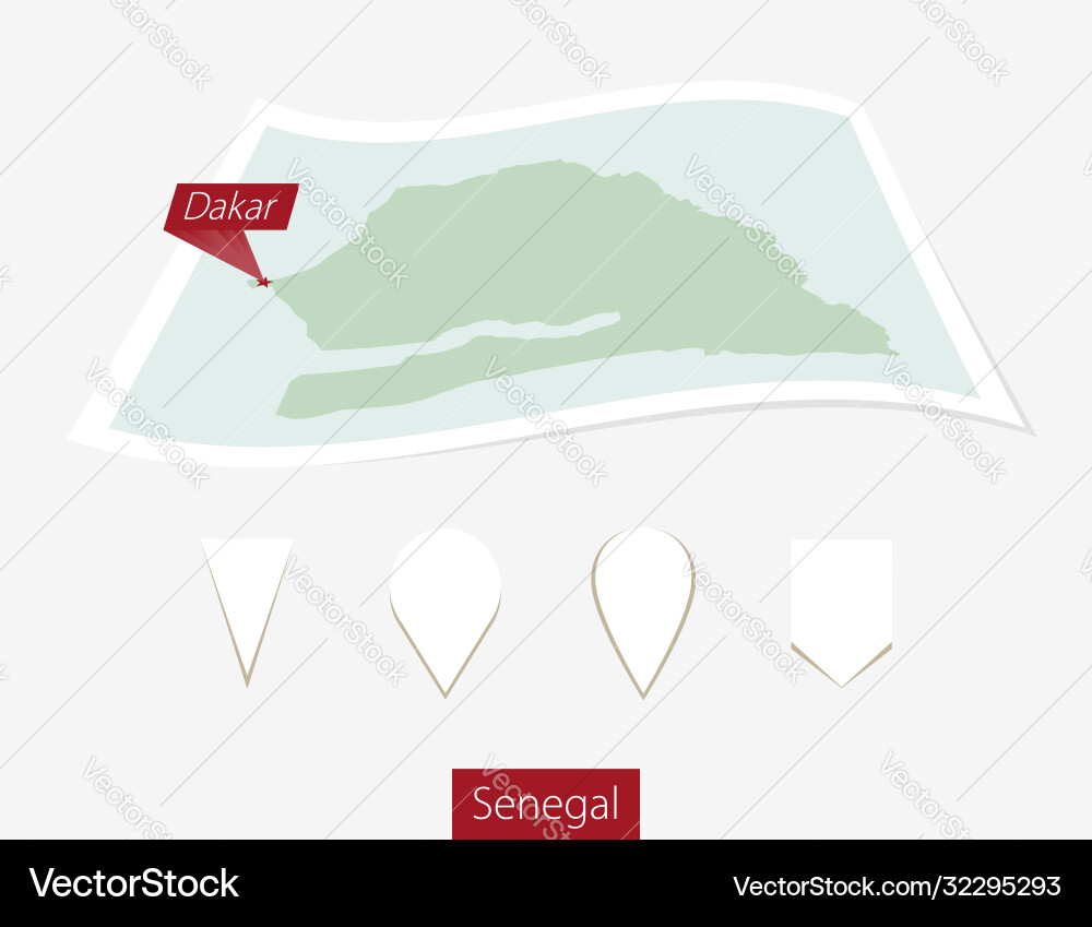 Curved paper map senegal with capital dakar Vector Image
