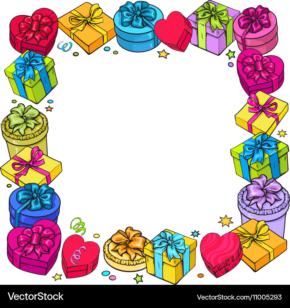 Greeting card template with frame of gift Vector Image