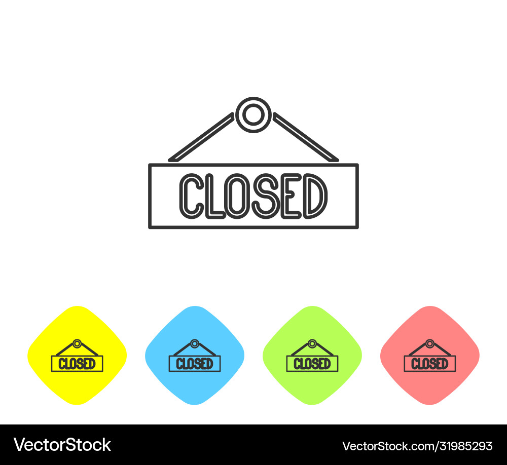 Grey line hanging sign with text closed icon Vector Image