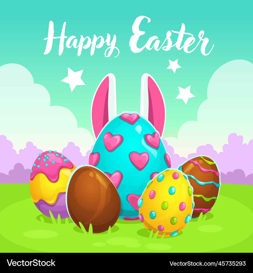 Happy easter greeting card in cartoon style Vector Image