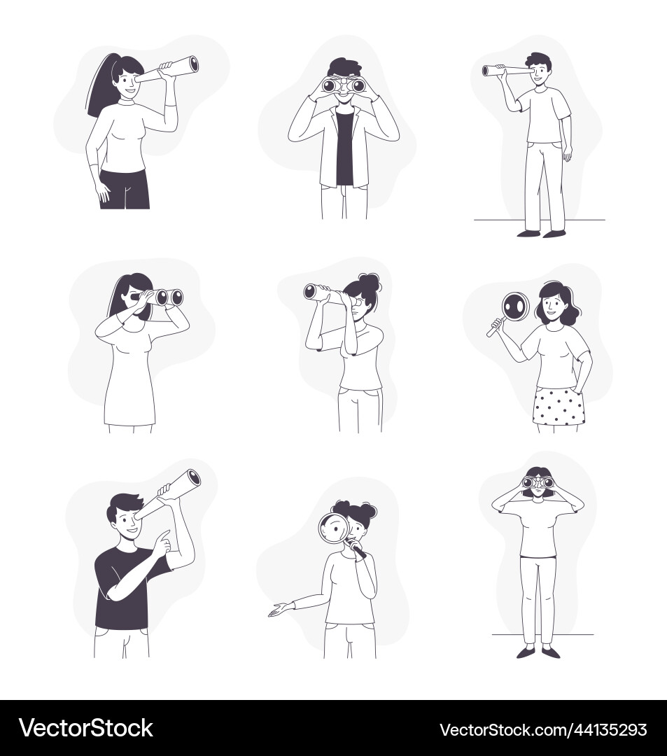 People character with telescope and magnifying Vector Image
