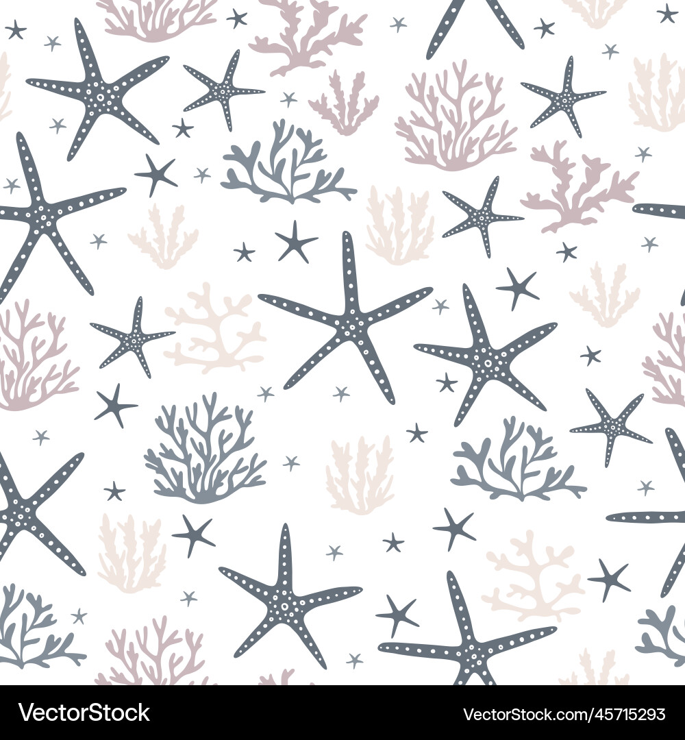 Sea stars and coral seamless pattern Royalty Free Vector