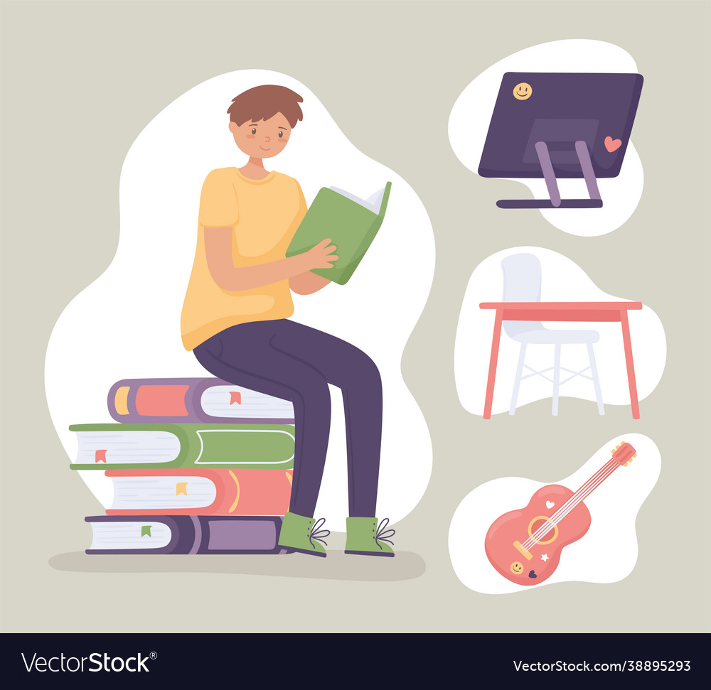 Set boy learning Royalty Free Vector Image - VectorStock