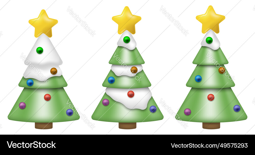 Set of 3d realistic christmas tree with shadow Vector Image