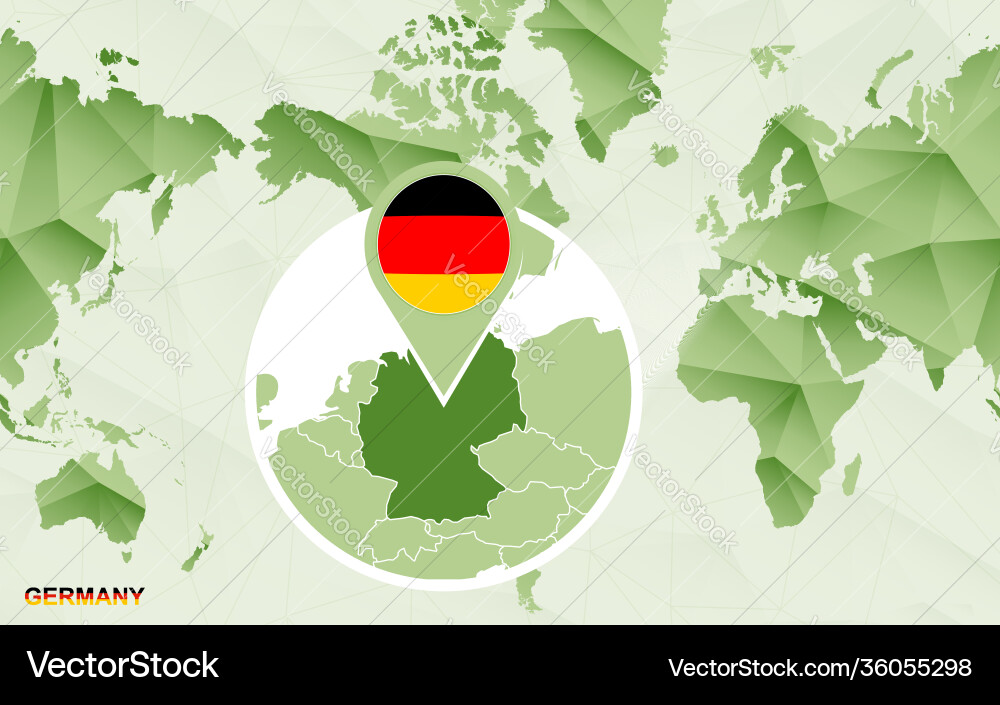 America centric world map with magnified germany Vector Image