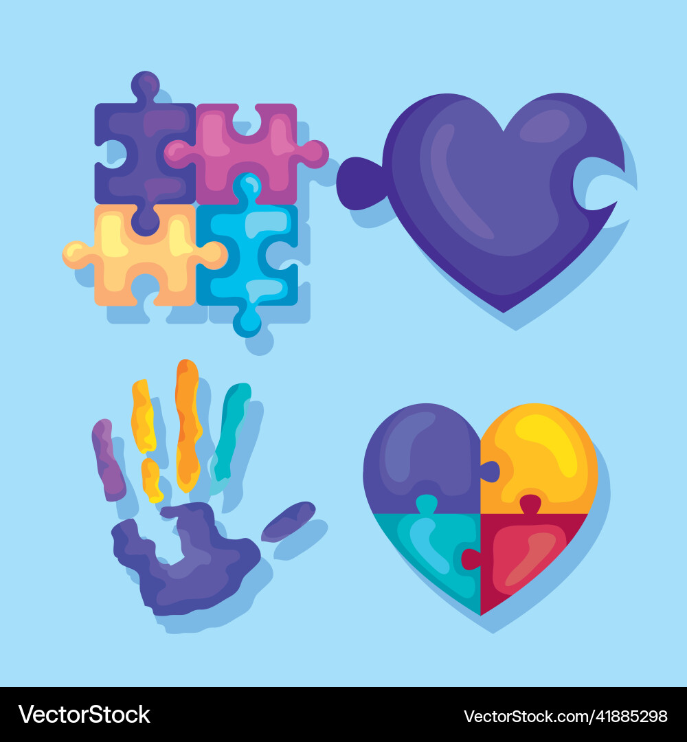 Autism day four icons Royalty Free Vector Image