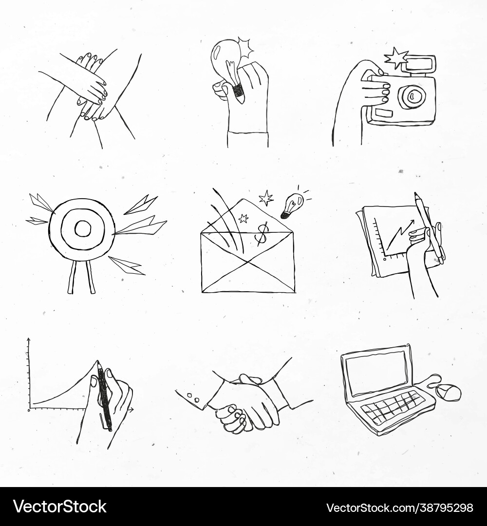 Black teamwork icons with doodle art design set Vector Image