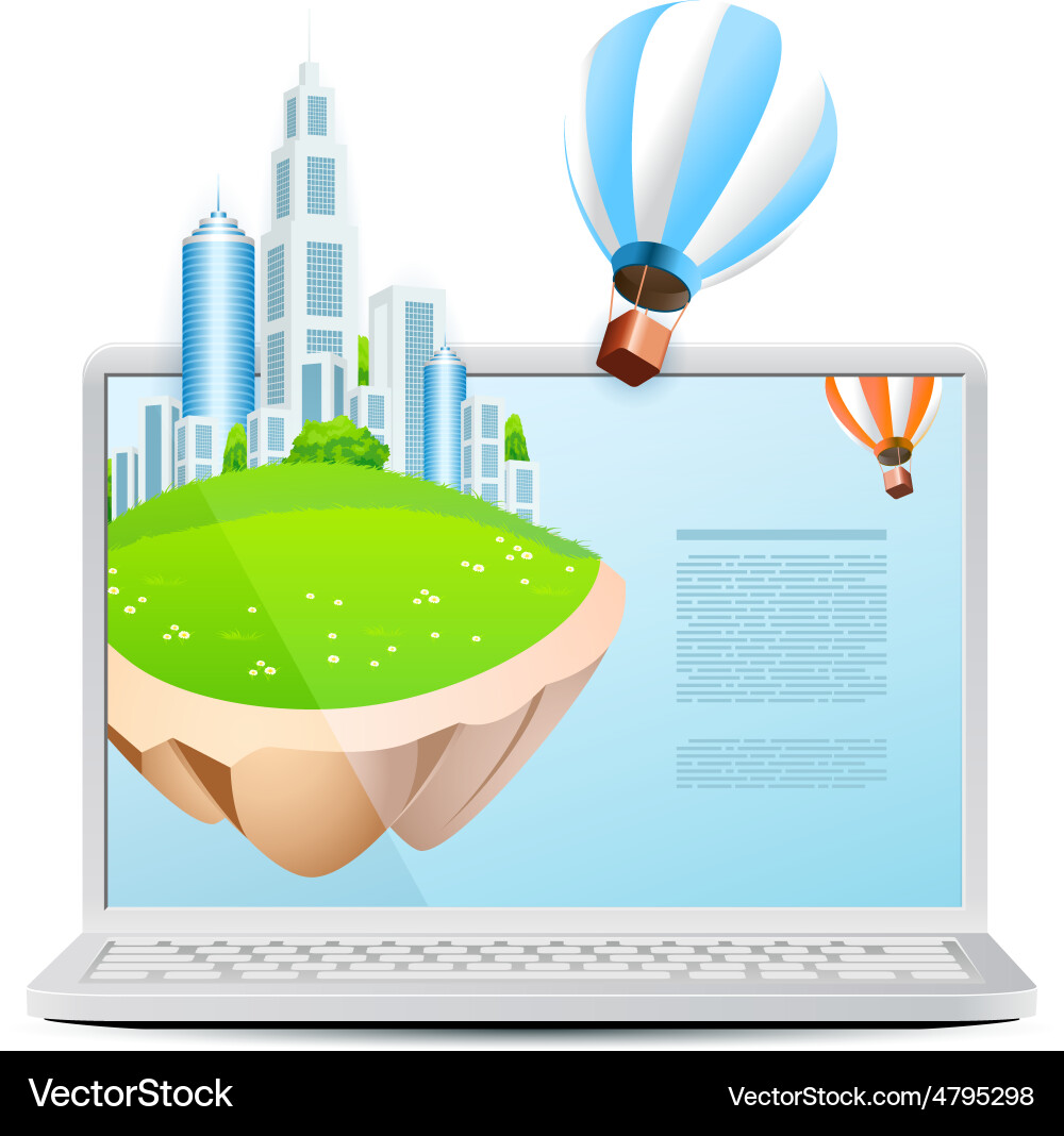 Icon laptop with flying island Royalty Free Vector Image