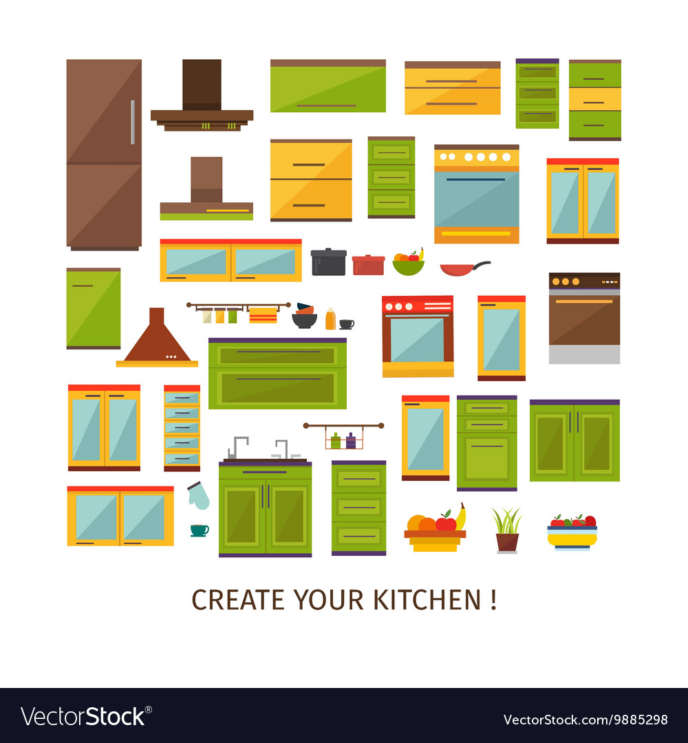 Kitchen Interior Decorative Elements Set Vector Image