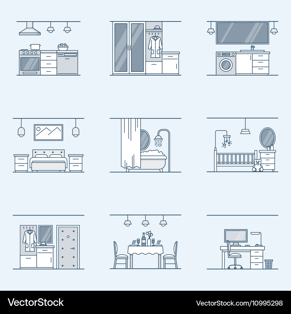 Modern Interior Icons - Linear Style Royalty Free Vector