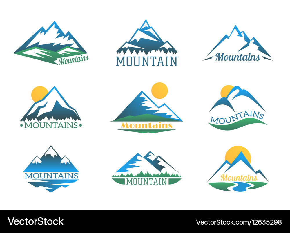 Mountains logo set Mountain peak landscape with Vector Image