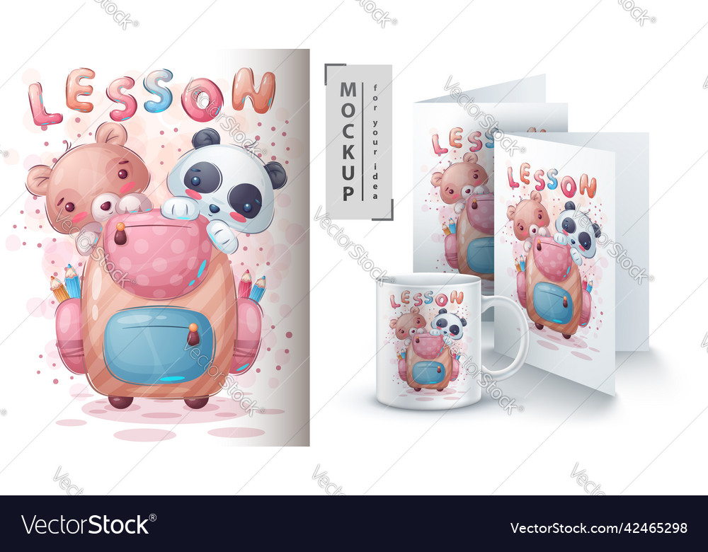 Panda bear with school bag poster Royalty Free Vector Image