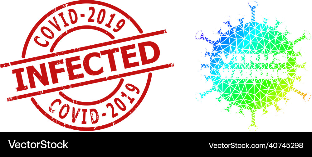 Scratched covid-2019 infected stamp and triangle Vector Image