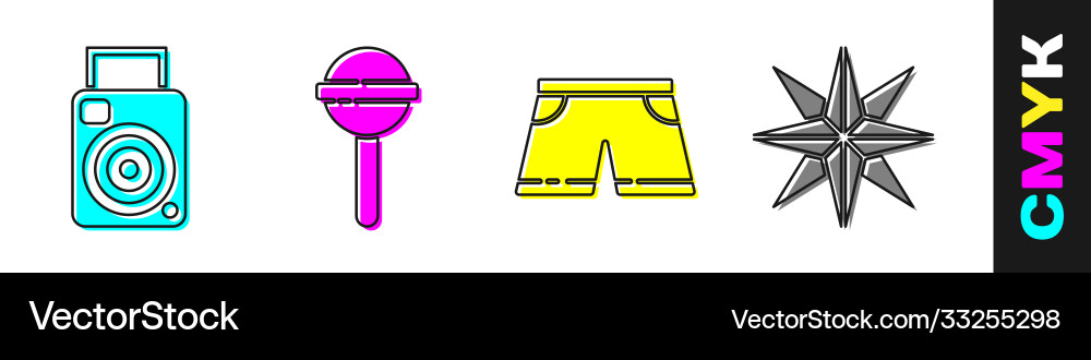 Set photo camera lollipop swimming trunks Vector Image