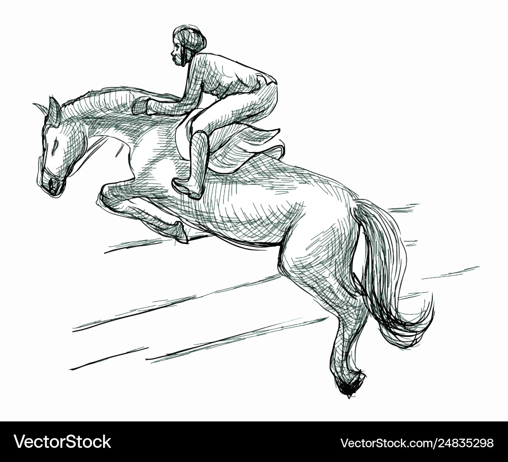 Show jumping hand drawn line art technique on Vector Image