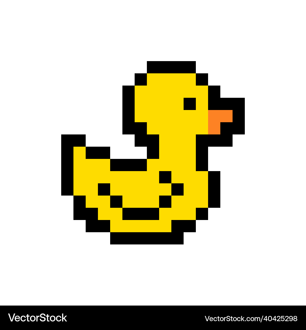 Yellow duck pixel art icon isolated on white Vector Image