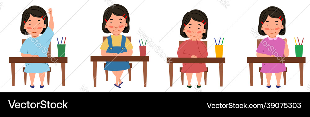 A set of with student sitting Royalty Free Vector Image