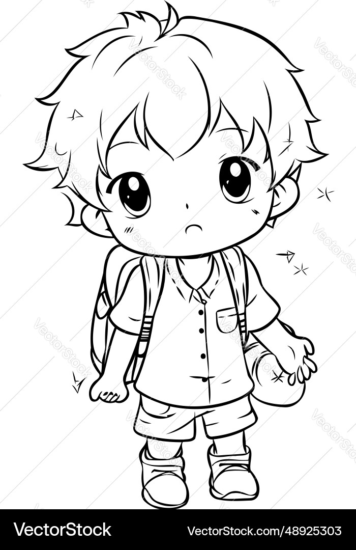 Cute little boy with backpack for coloring book Vector Image