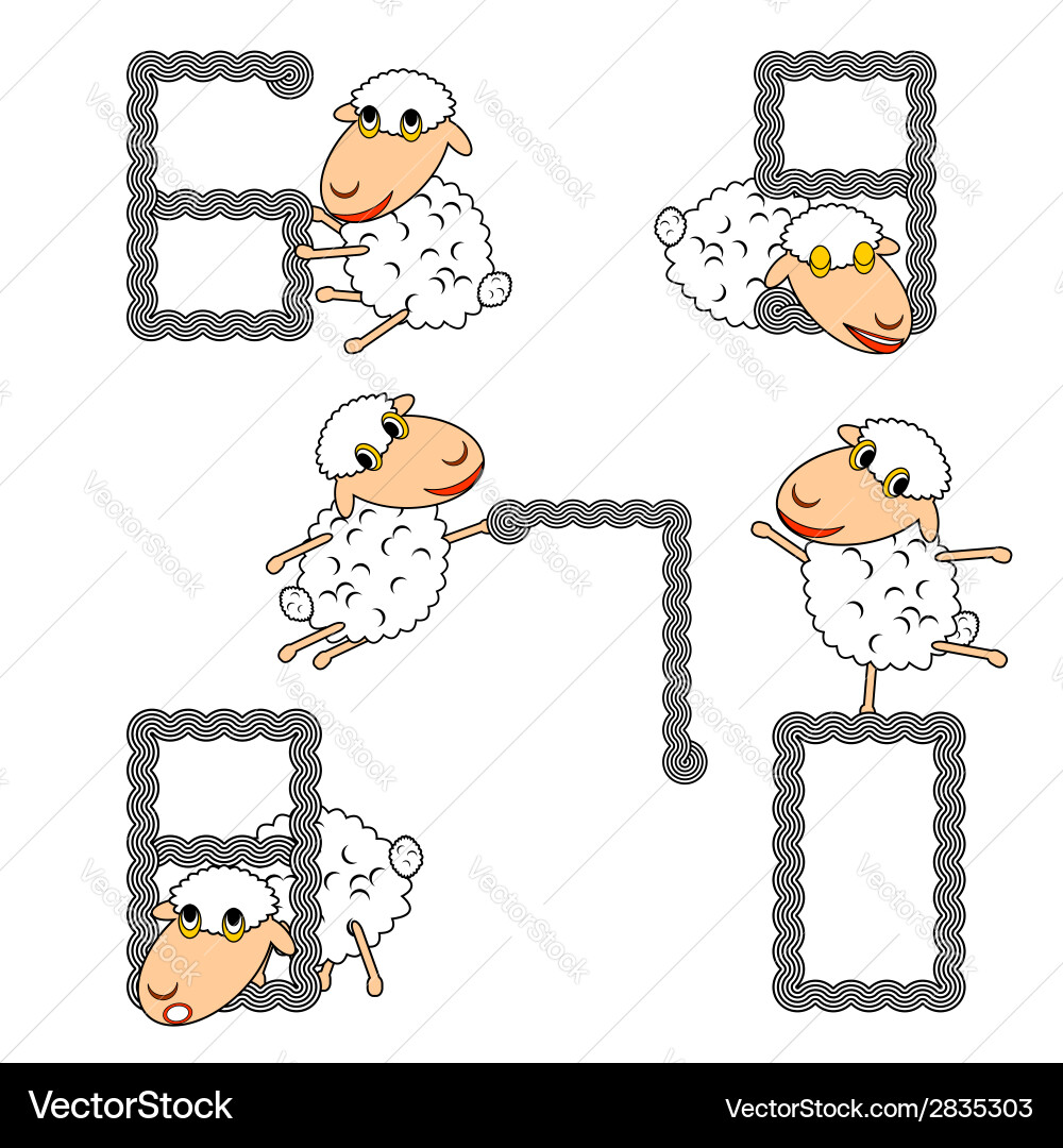 Design numbers set with funny cartoon sheep Vector Image