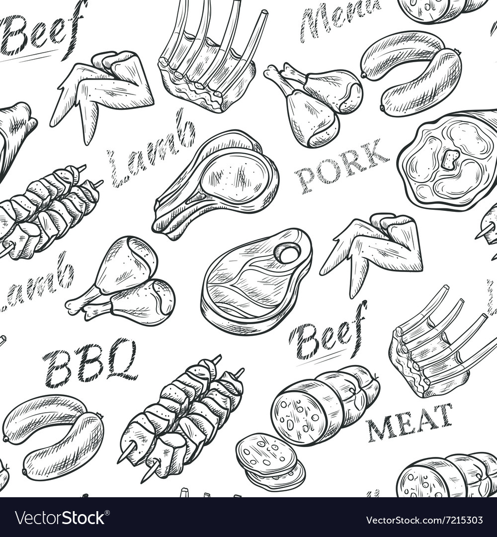 Meat Sketch Seamless Pattern Royalty Free Vector Image