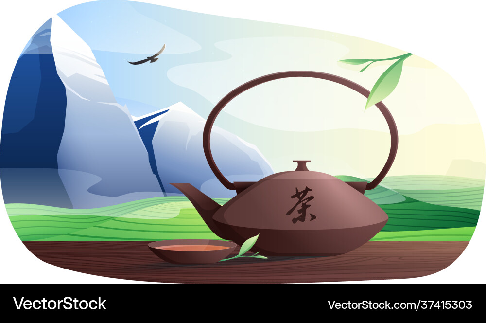 Mountain landscape tea composition Royalty Free Vector Image