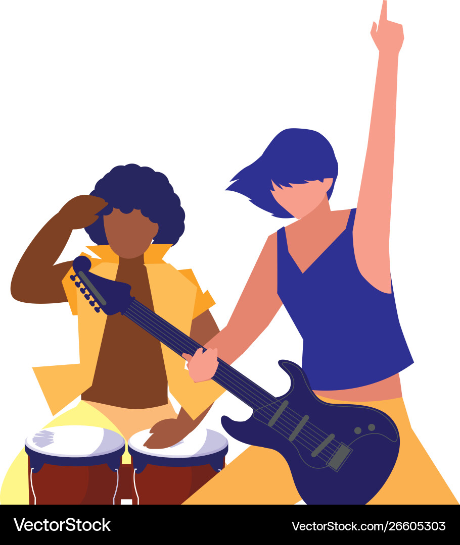 Two male musicians musical instruments Royalty Free Vector