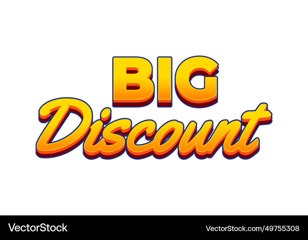 Big discount text effect in 3d look yellow color Vector Image